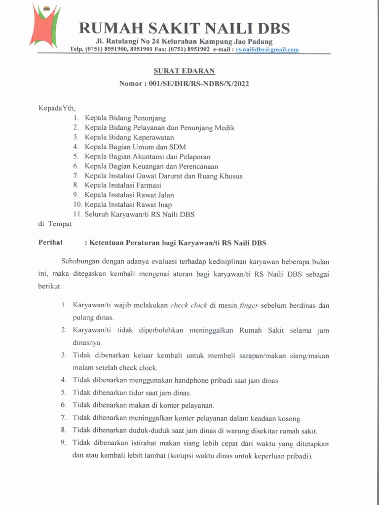 Surat Edaran Kedisiplinan Karyawan | PDF