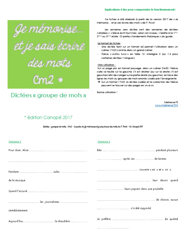 Cm2 Dictées Je Mémorise Textes À Trous v2017 | PDF