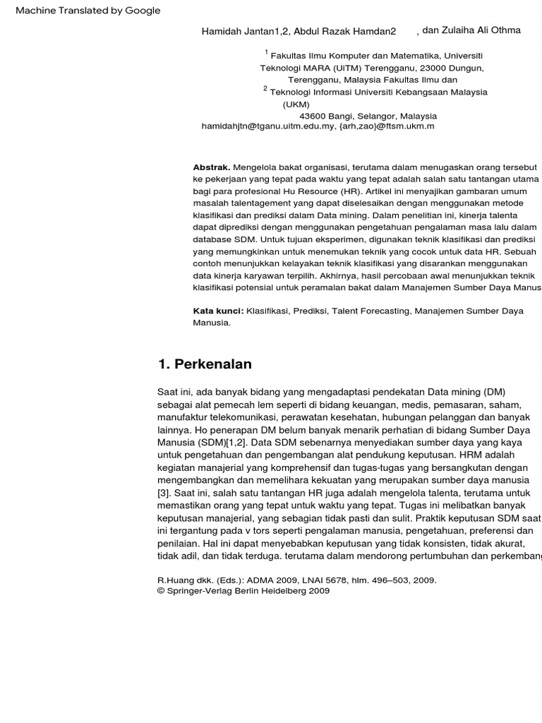 Classification Techniques For Talent Forecasting in Human Resources Management | PDF