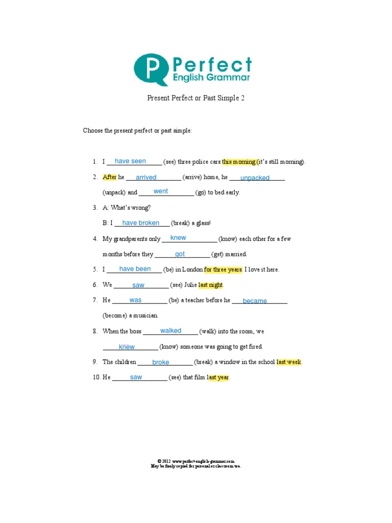 Present - Perfect - or - Past - Simple - 2-Đã G P | PDF | Linguistics ...