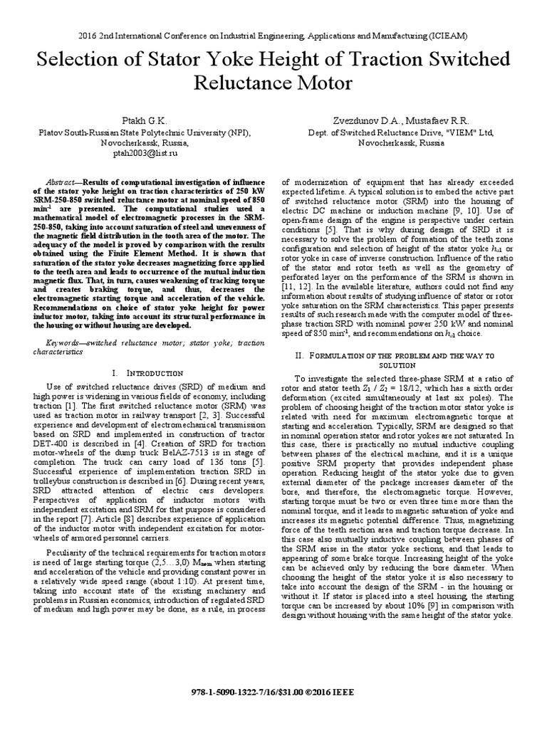 Ptakh 2016 | PDF | Electric Motor | Inductance