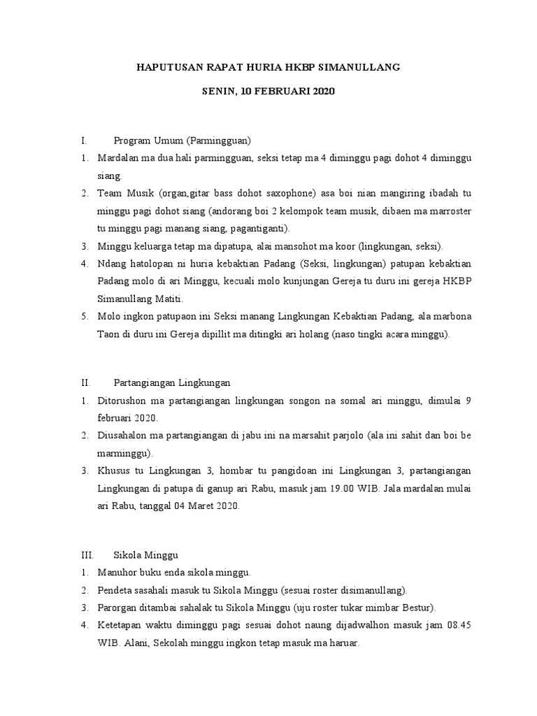 Haputusan Rapat Huria HKBP Simanullang | PDF