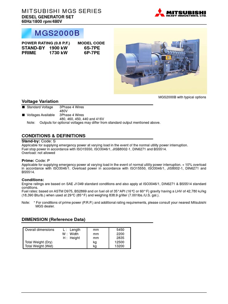 Generators Mitsubishi mgs2000b | PDF | Electric Generator | Diesel Engine