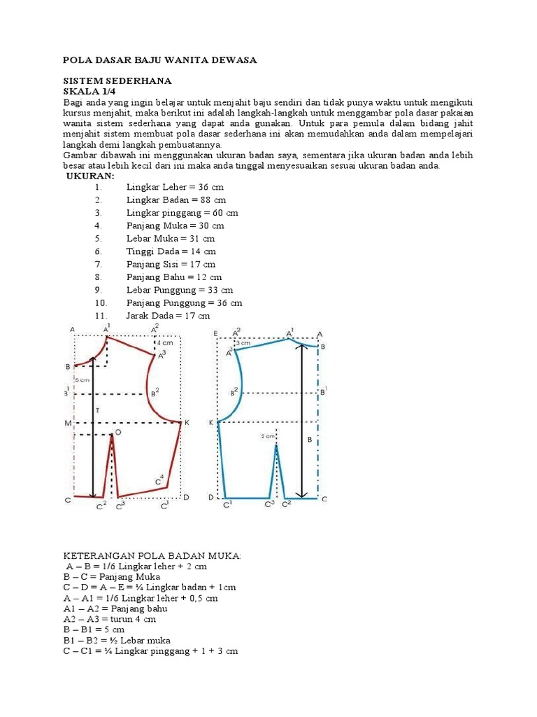 Pola Dasar Baju Wanita Dewasa | PDF