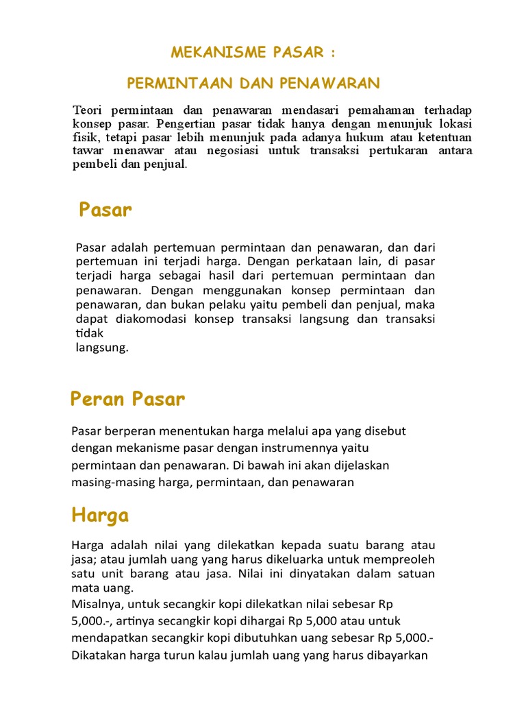 Mekanisme Pasar: Permintaan dan Penawaran | PDF