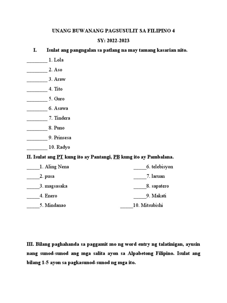 Test Filipino 4 | PDF