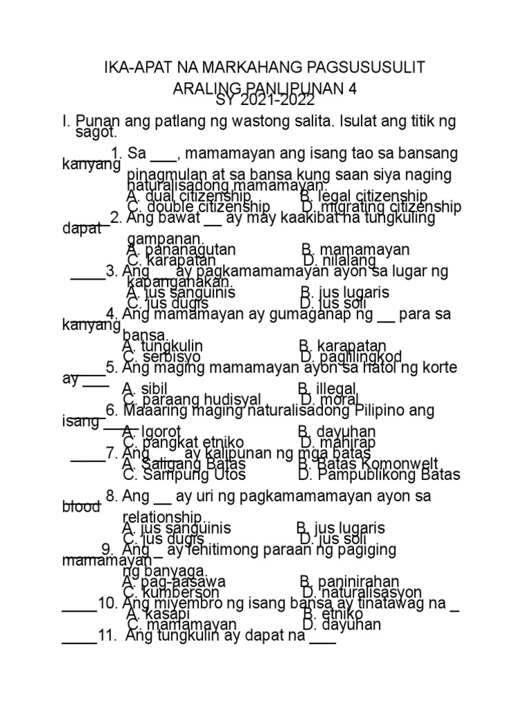 4TH QTR GR 4 Sy 21-22 | PDF