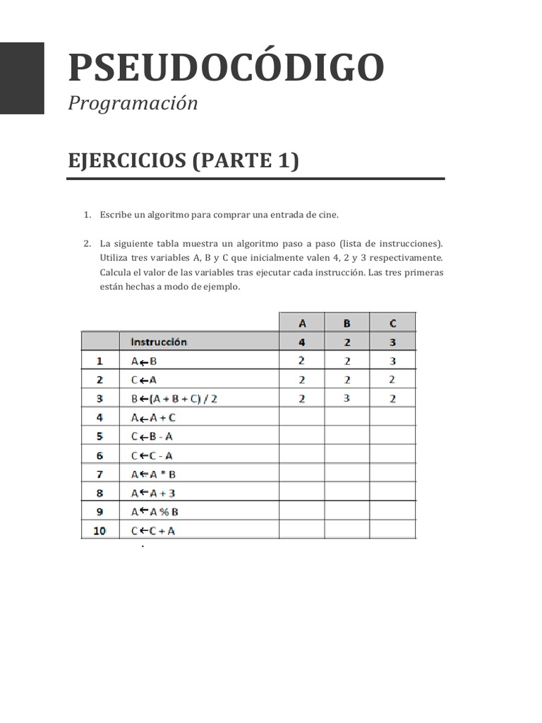 Ejercicios Tema 1 - Pseudocodigo (I) | PDF | Algoritmos | Informática