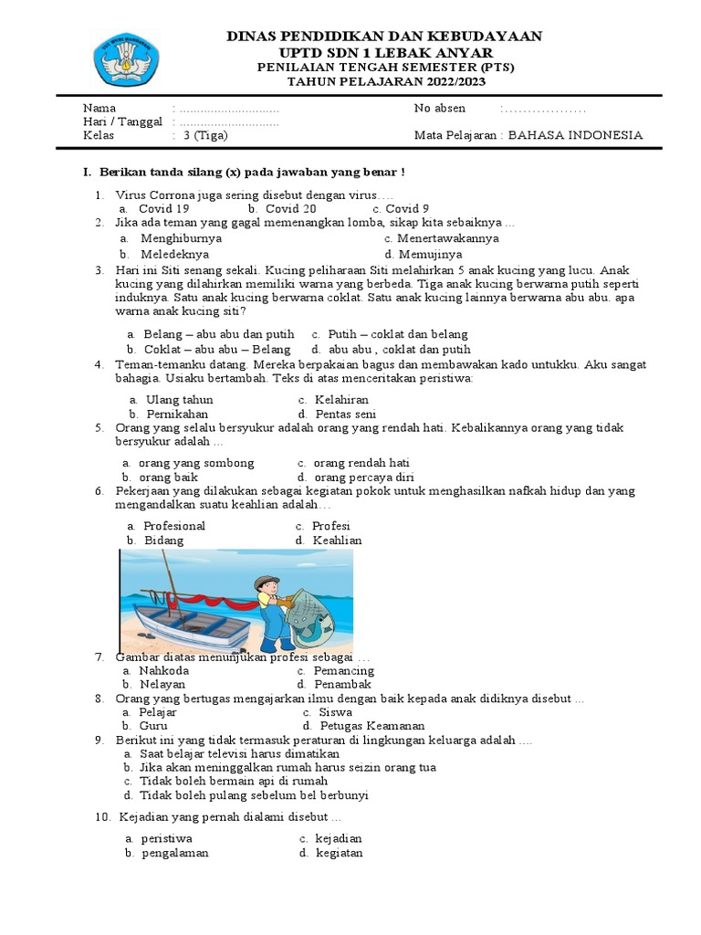 Soal PTS B.INDO Kelas 3 SMT 1 | PDF