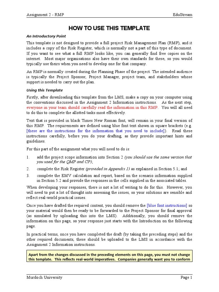 Assignment2 RMP Template - F | PDF | Risk | Risk Management