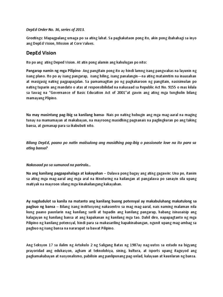 Deped Vision, Mission, and Core Values | PDF