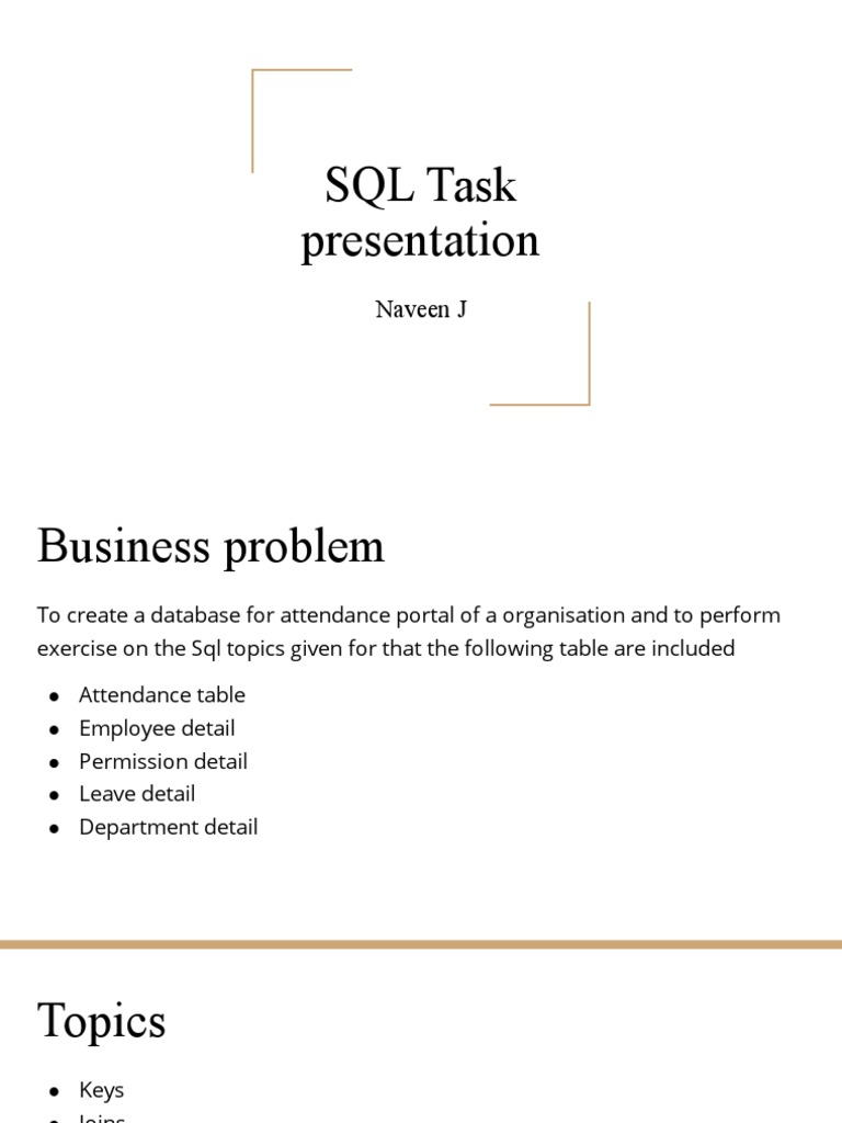 SQL Task Presentation: Naveen J | PDF | Table (Database) | Software Engineering