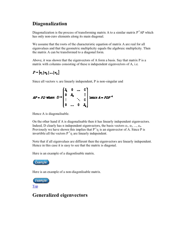 Diagonalization of Matrices: Transforming Matrices to Diagonal Form ...