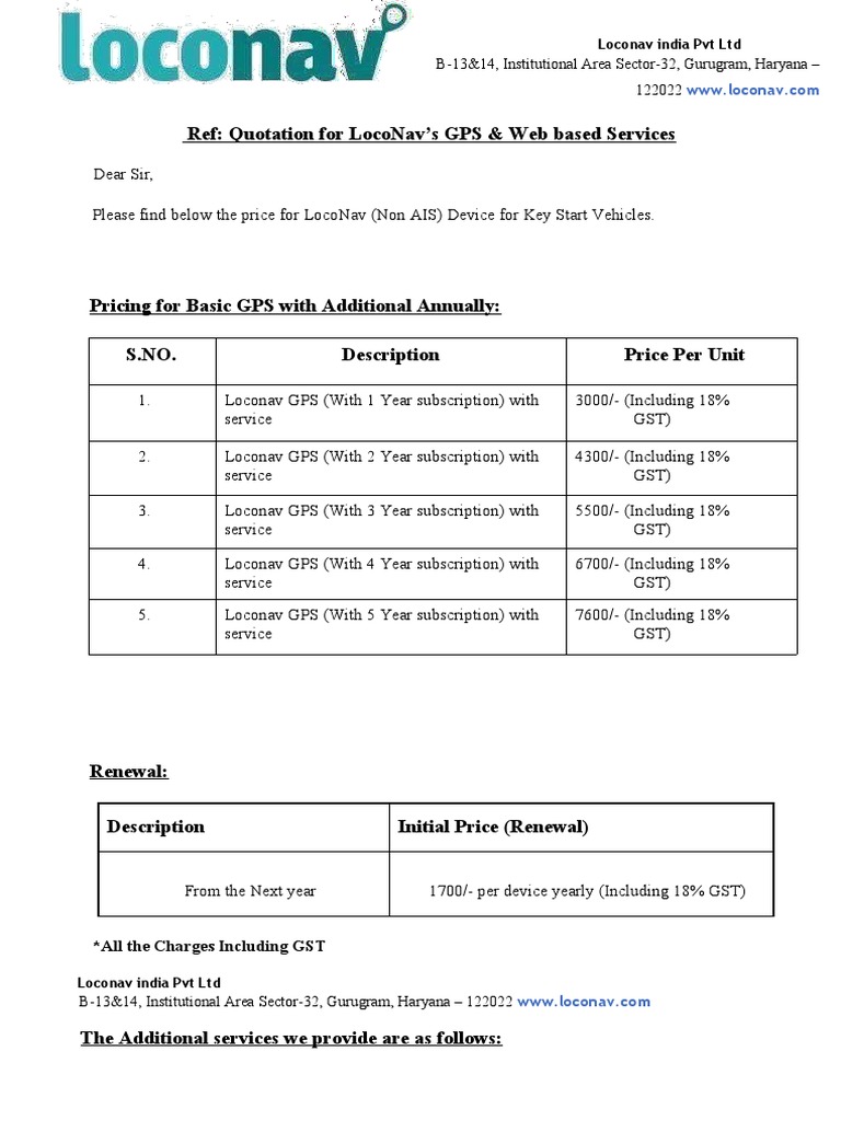 Ref: Quotation For Loconav'S Gps & Web Based Services | PDF | Computing | Information Technology