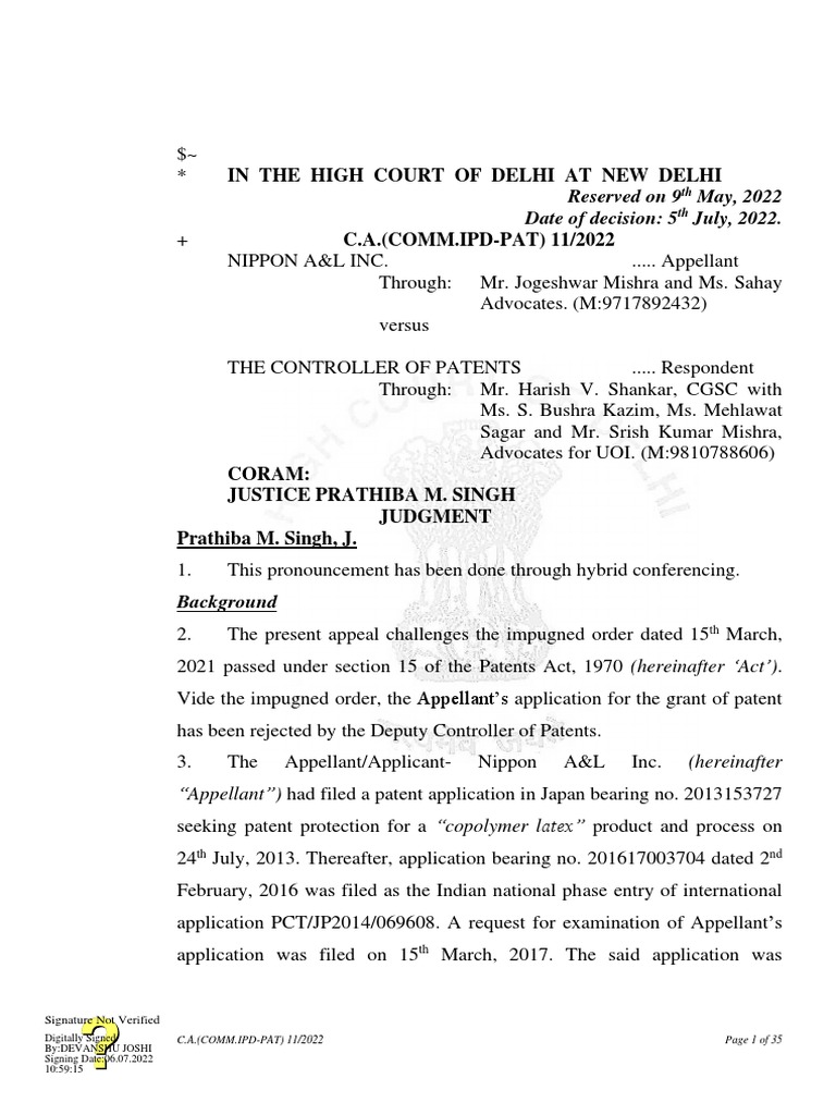 DHC Order - Section 59 Claim Amendments | PDF | Patent Claim | Prior Art
