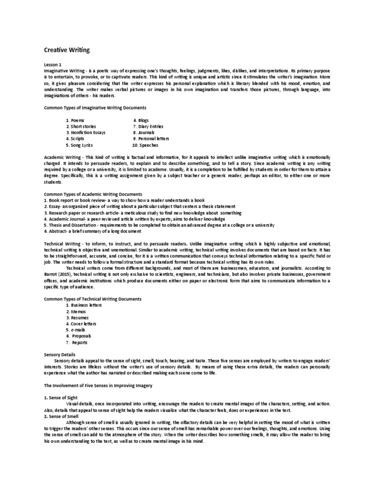 Creative Writing | PDF | Poetry | Narration