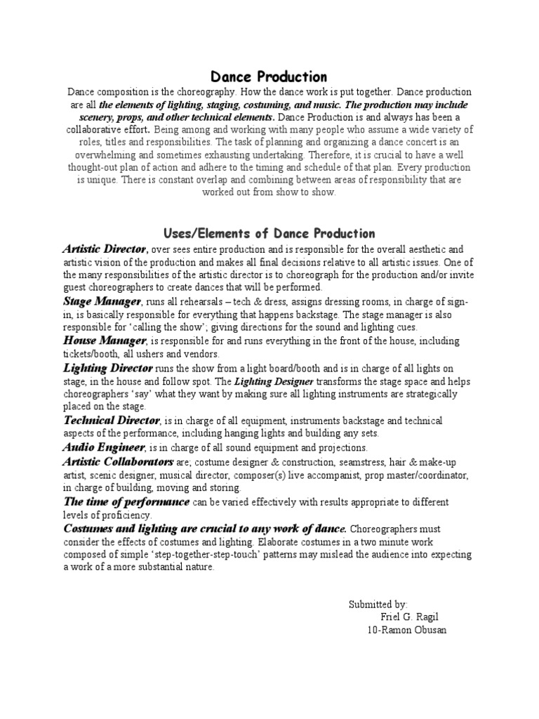 Dance Production | PDF | Dances | Performing Arts