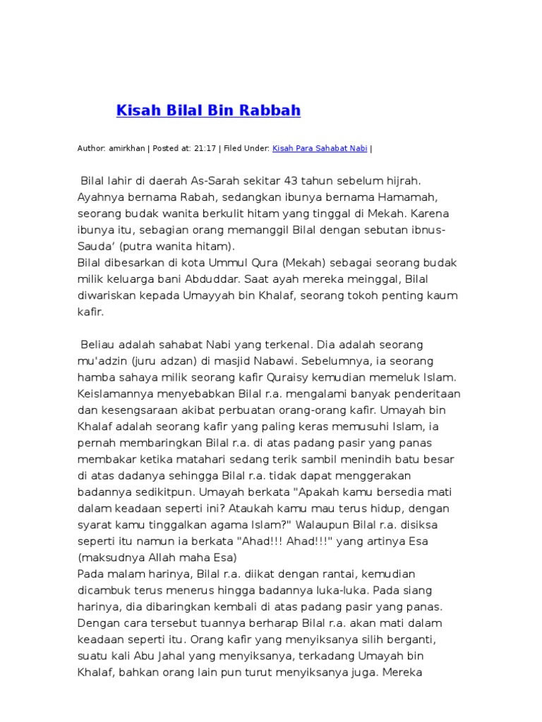 Kisah Bilal Bin Rabbah | PDF