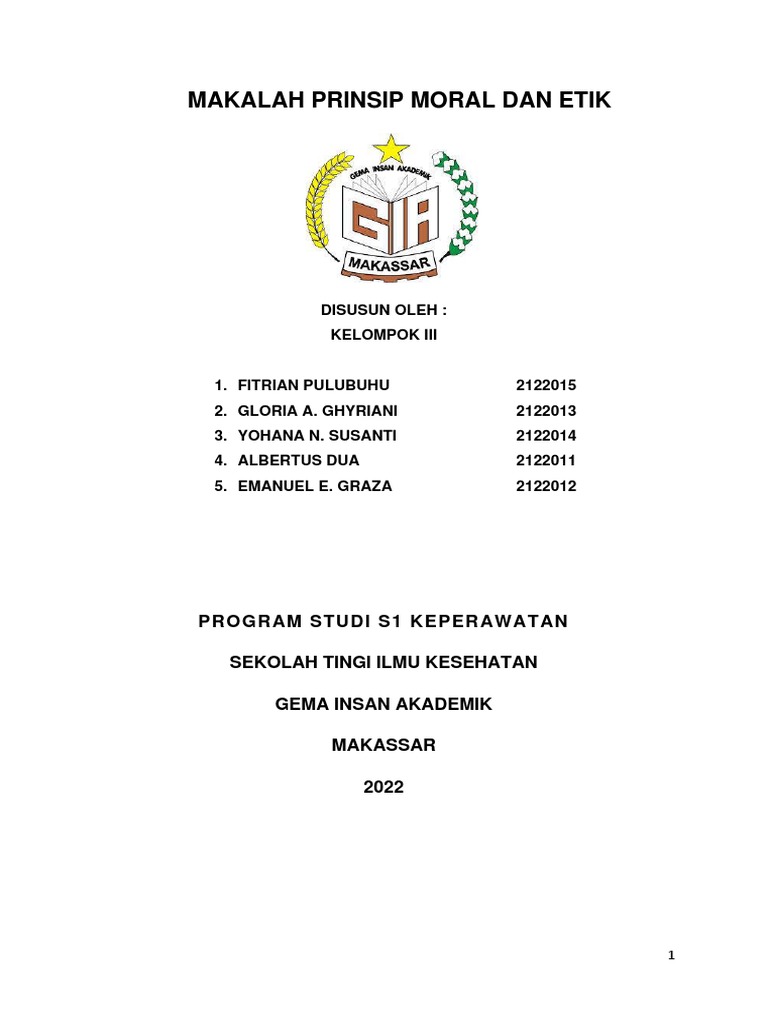 Kelompok 3-KDK I-Prinsip Moral Dan Etika Keperawatan | PDF