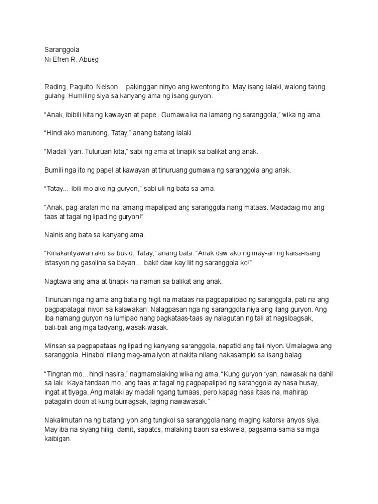 Saranggola Ni Efren R. Abueg | PDF