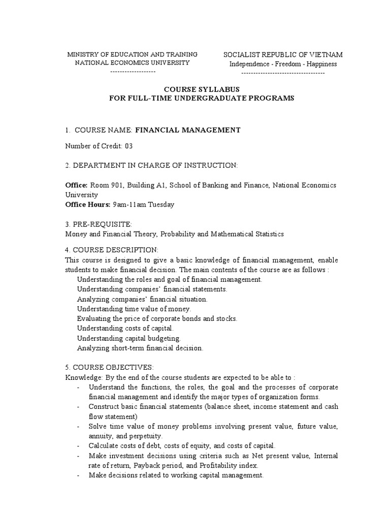 Financial Management Syllabus | PDF | Time Value Of Money | Cost Of Capital