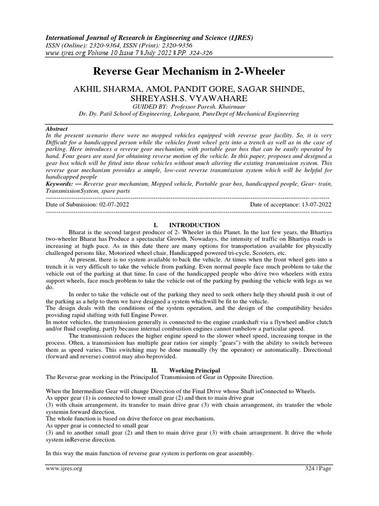 Reverse Gear Mechanism for Two-Wheelers | PDF | Science & Mathematics ...