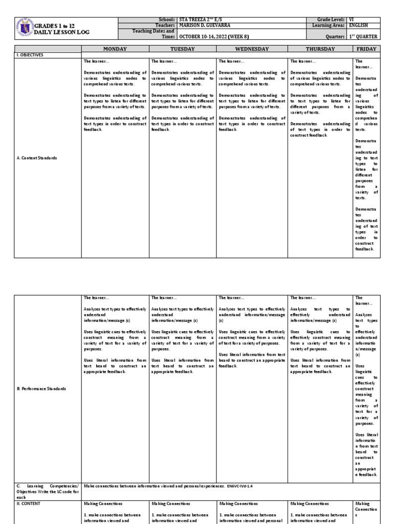 DLL - English 6 - Q1 - W8 | PDF | Grammatical Tense | Information DLL - English 6 - Q1 - W8 | PDF | Grammatical Tense | Information