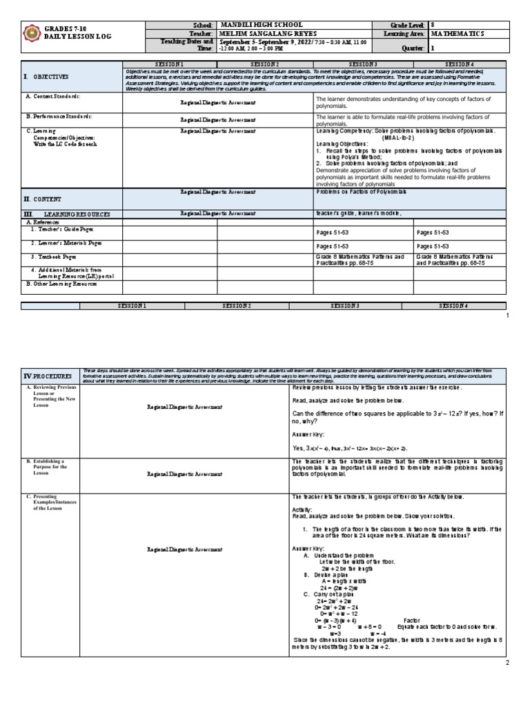 DLL-MATH 8 Week 3 | PDF