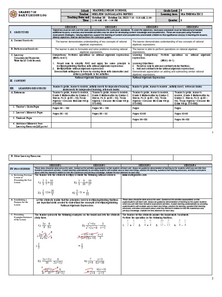 DLL-MATH 8 Week 6 | PDF | Learning | Multiplication
