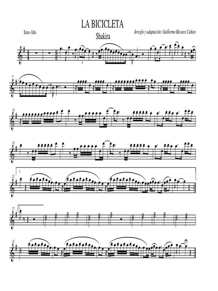 LA BICICLETA 2 SHAKIRA - Saxo Alto | PDF