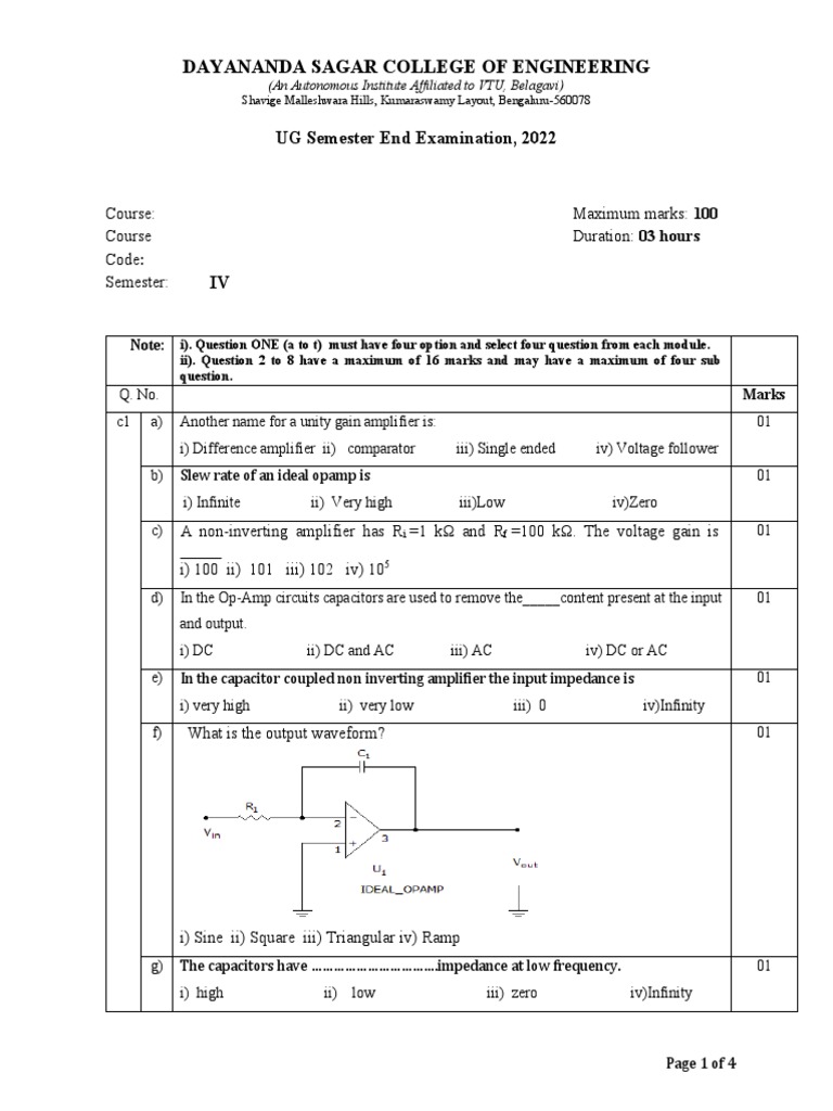 Dayanand Sagar Lic Question Paper NEW | PDF | Operational Amplifier ...