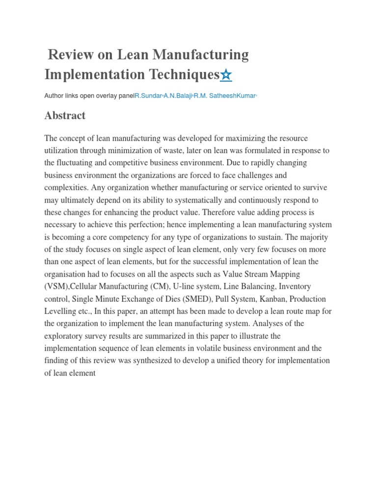 Review On Lean Manufacturing Implementation Techniques | PDF