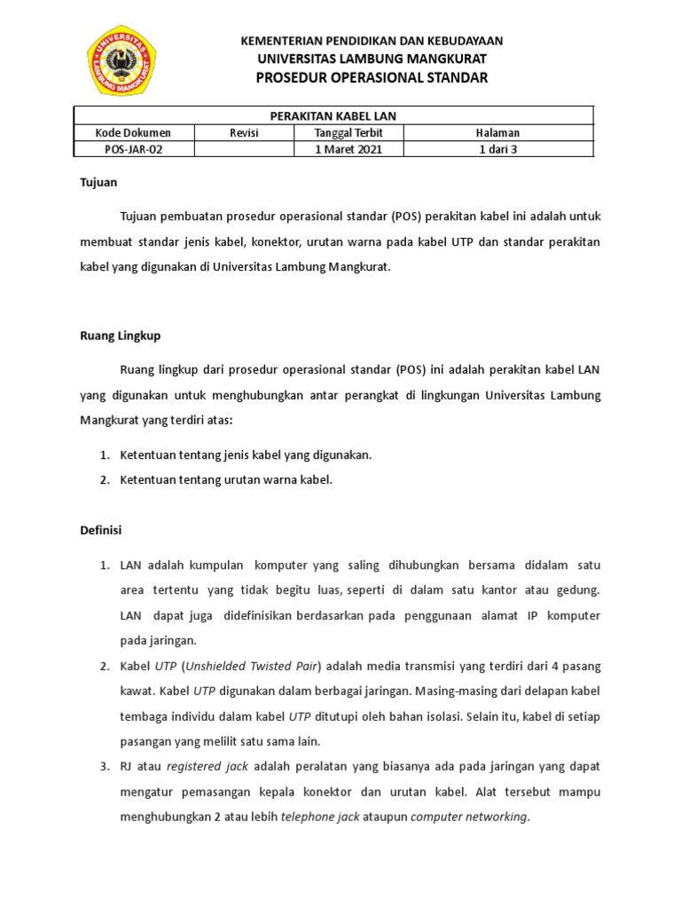 Jar-02. SOP Perakitan Kabel LAN | PDF