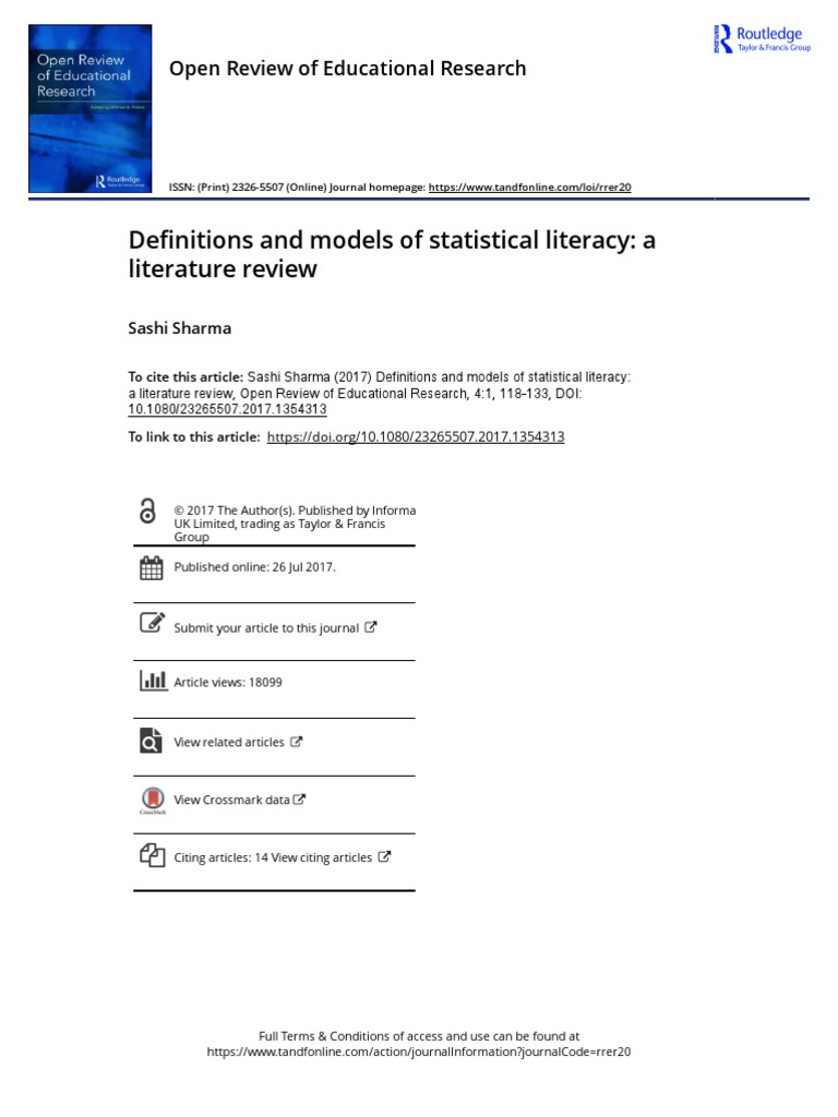 Definitions and Models of Statistical Literacy A Literature Review | PDF | Literacy | Teaching ...