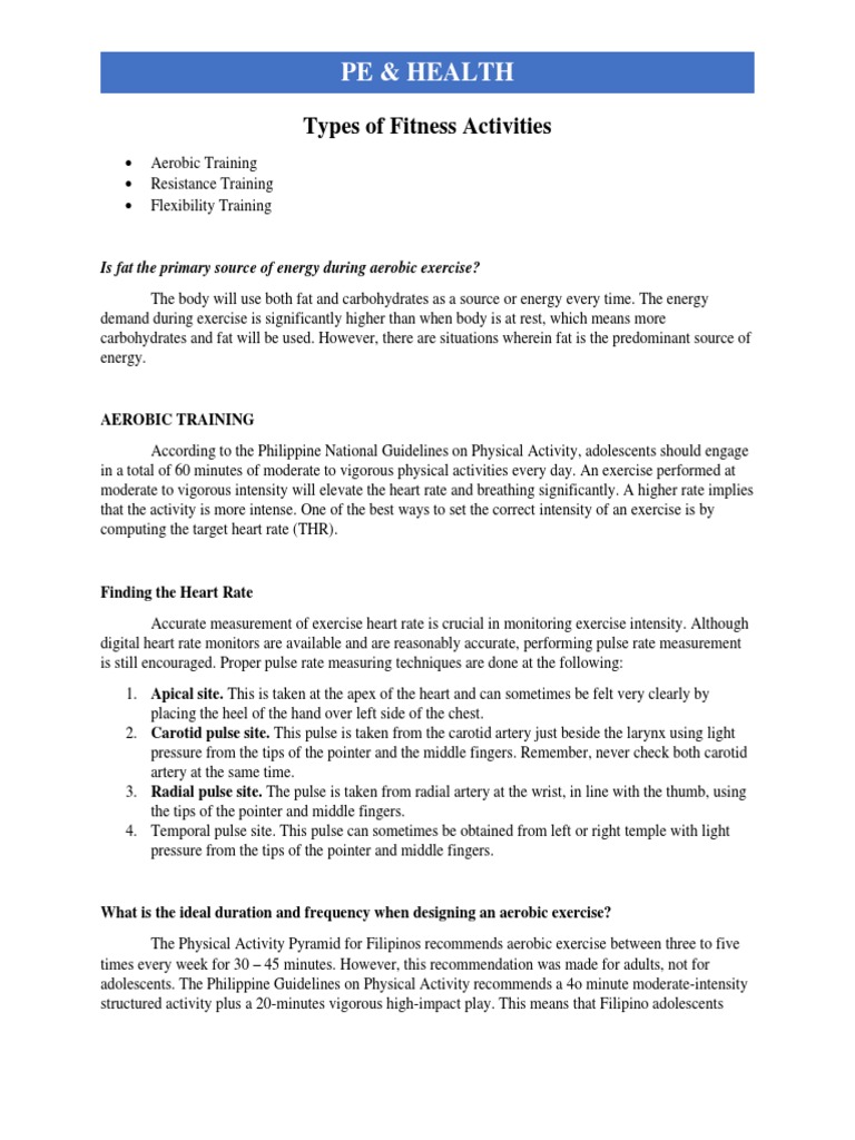 Types of Fitness Activities Study Guide | PDF | Strength Training | Pulse