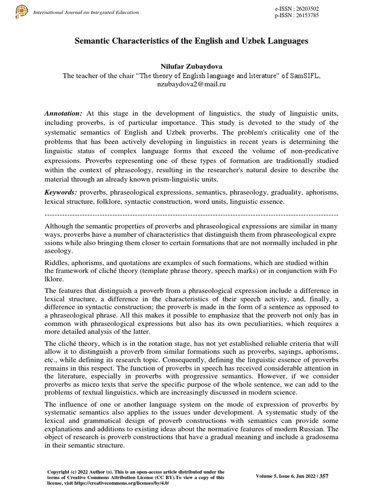 Semantic Characteristics of The English and Uzbek Languages | PDF ...