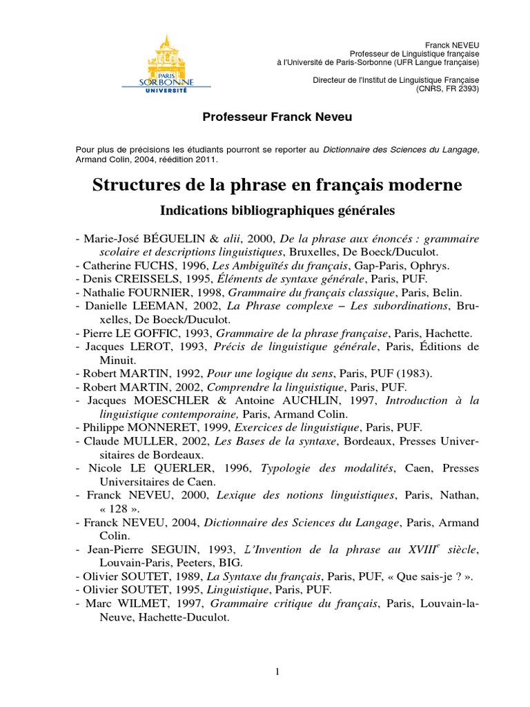 Structures de la phrase en français moderne | PDF | Linguistique | Phrase