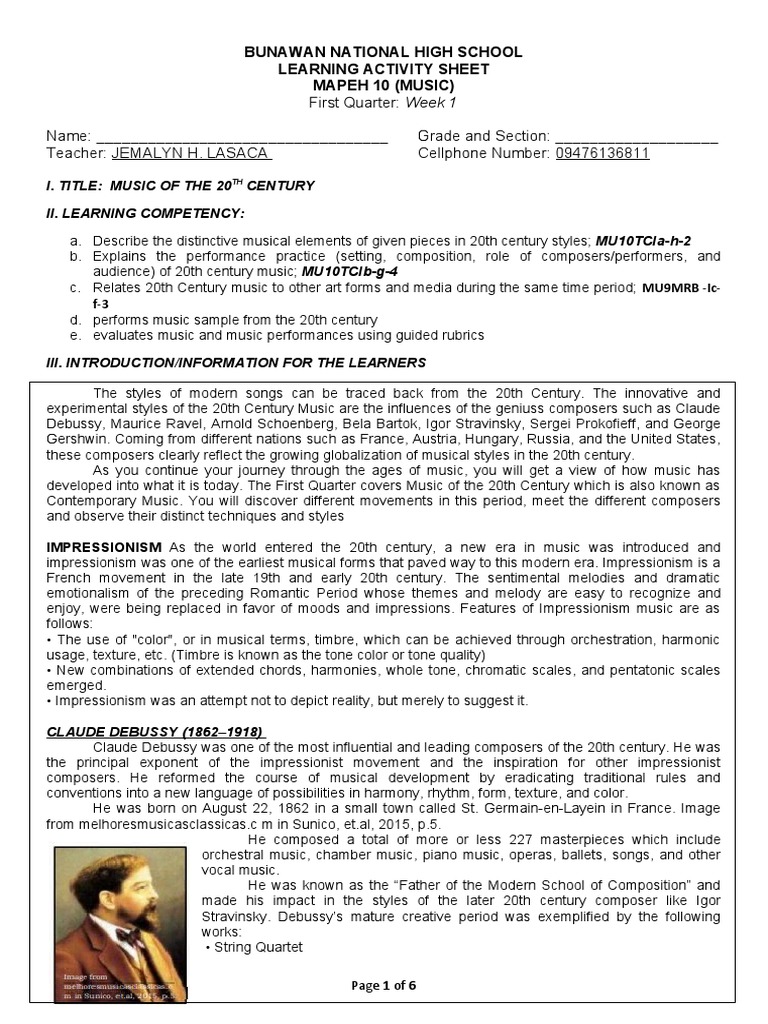 LAS MAPEH 10 Q1 W1 Music | PDF | Art
