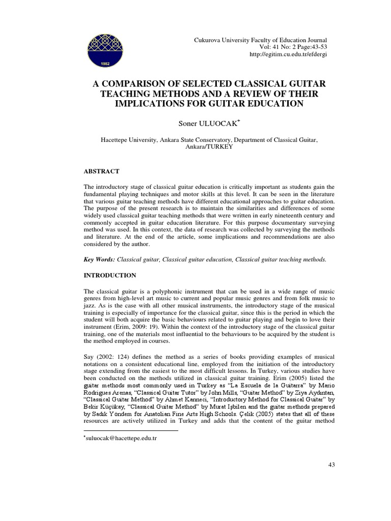 Methods - Comparison of Selected Classical Guitar Methods | PDF | Scale (Music) | Guitars