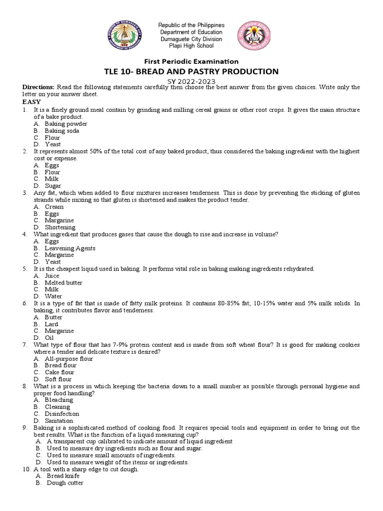 TLE 10 Bread and Pastry Exam Review | PDF | Dough | Breads