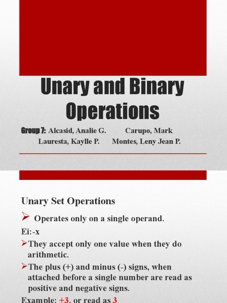 Unary and Binary Operations | PDF
