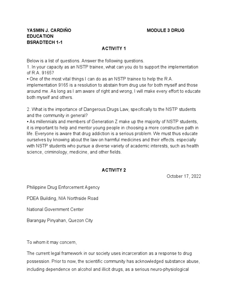 NSTP Students & Drug Education | PDF | Substance Abuse | Drugs