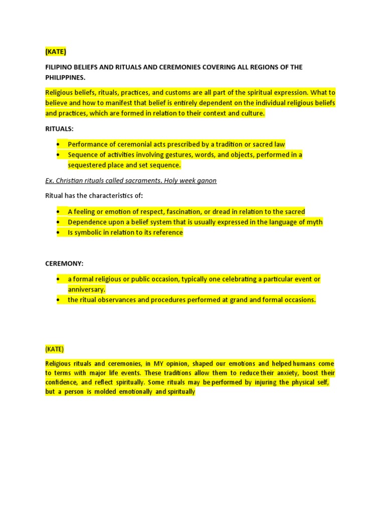 (KATE) Filipino Beliefs and Rituals and Ceremonies Covering All Regions ...