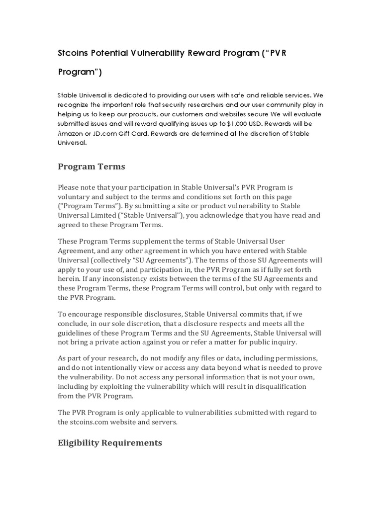Stcoins Potential Vulnerability Reward Program | PDF | Vulnerability (Computing) | World Wide Web