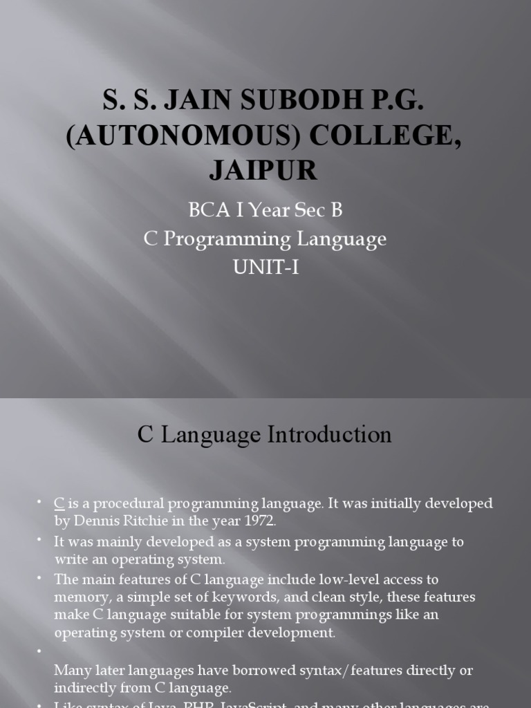 BCA I Year C Notes | Download Free PDF | Algorithms | Programming