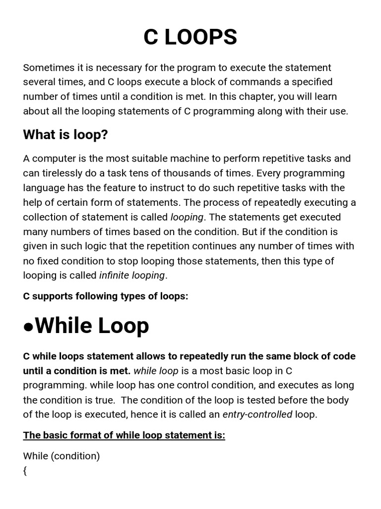 C Notes Loops Pdf Control Flow Computing 
