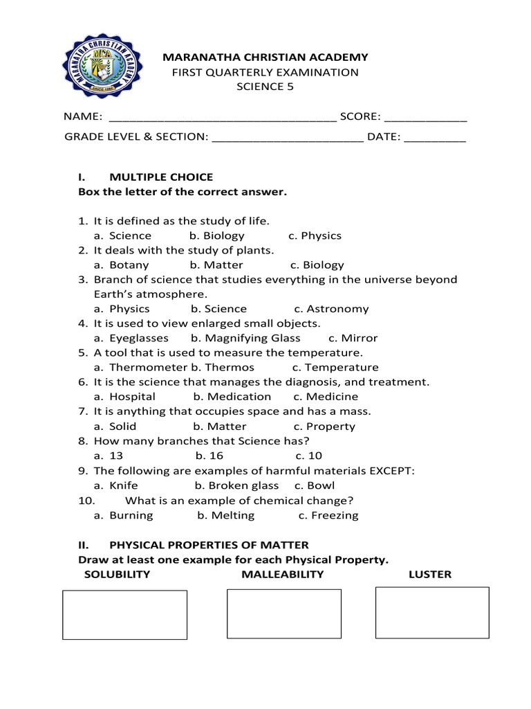 Science 5 Exam | PDF | Physics | Science