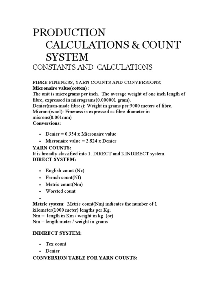 Spinning Production Calculations | PDF | Physical Quantities ...