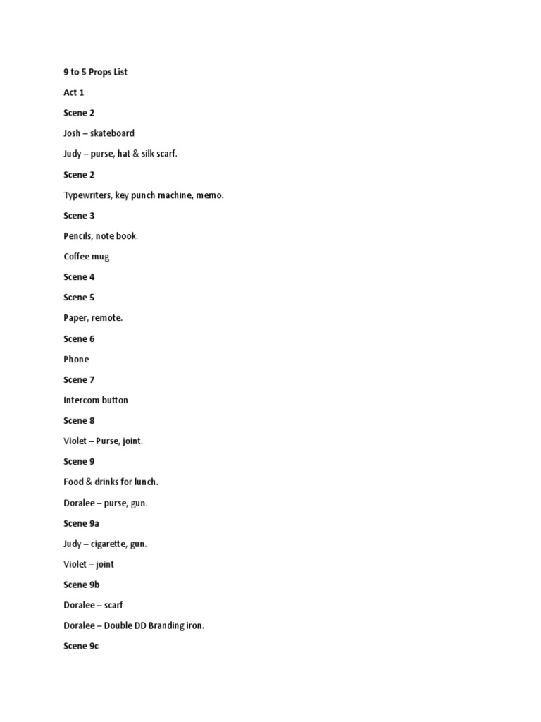 9 to 5 Props List | PDF
