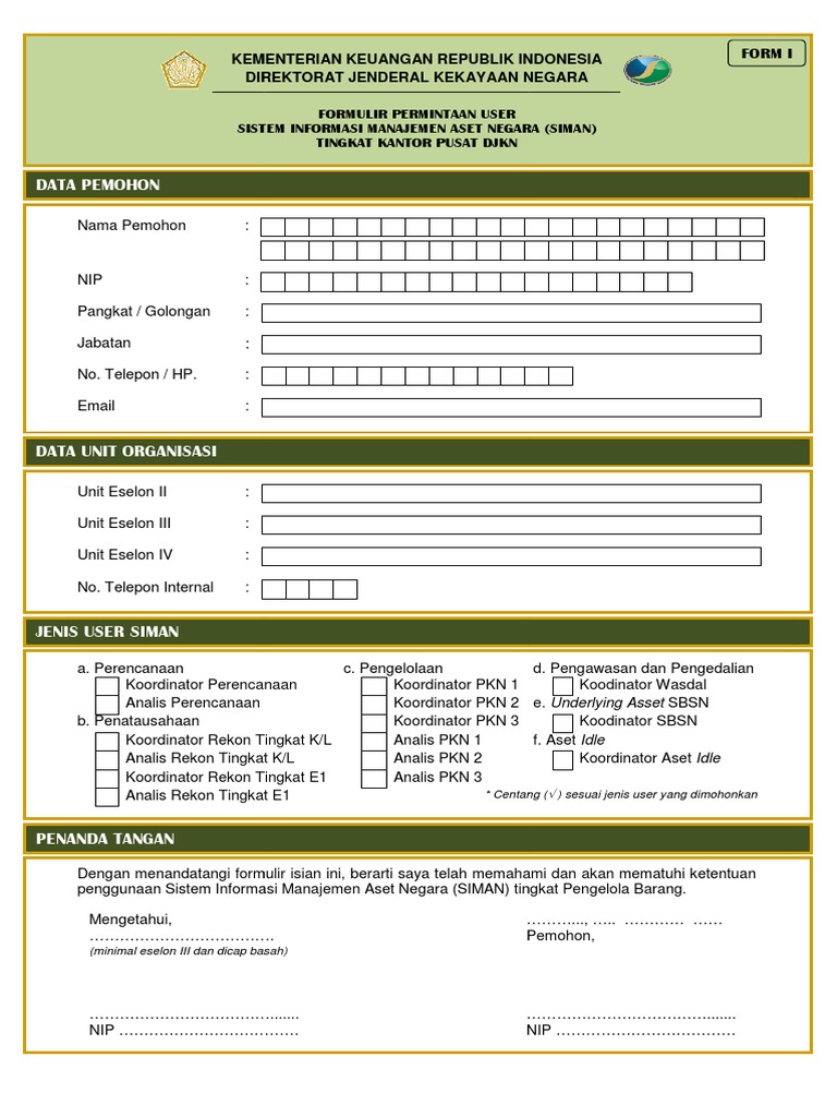 Form User SIMAN | PDF